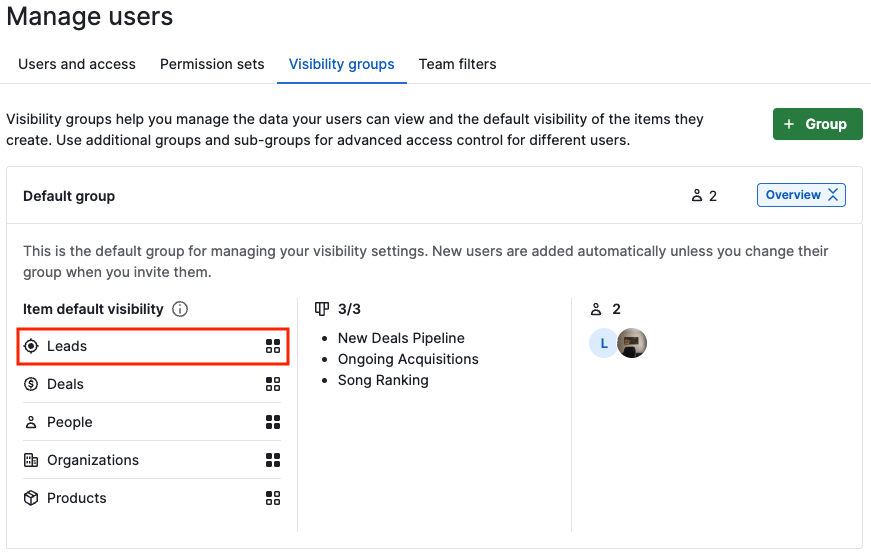 Visibility groups for leads - Knowledge Base | Pipedrive
